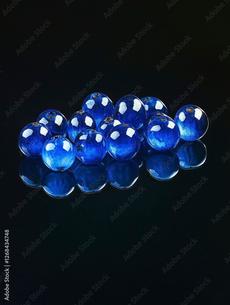 Blueberries on a black background, reflection photography, full HD ...