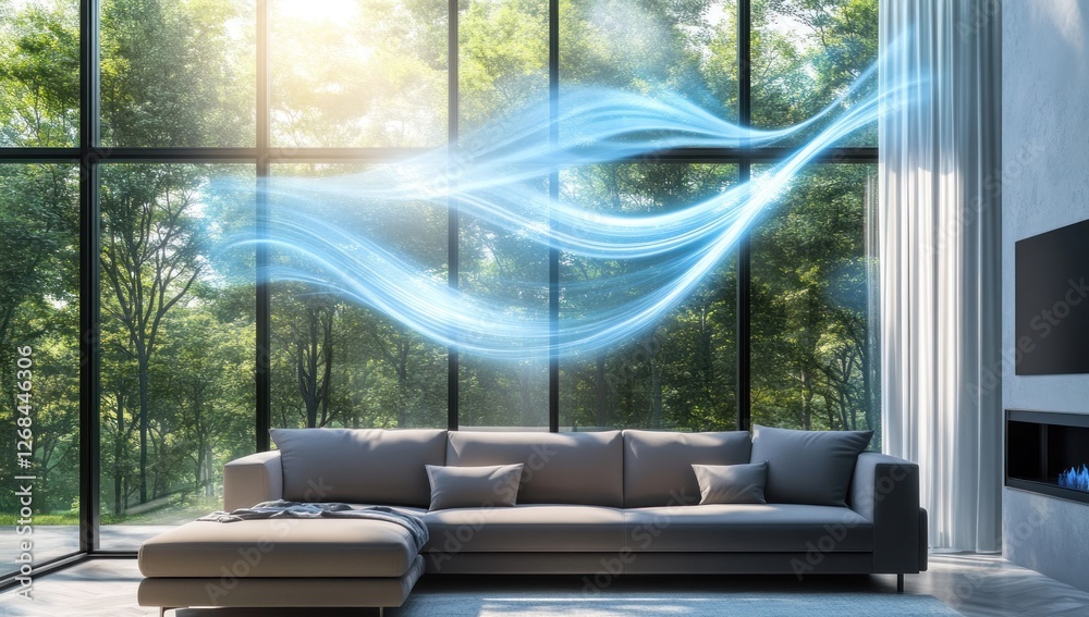 Serene Living Room with Air Flow Visualization Stock Photo | Adobe Stock