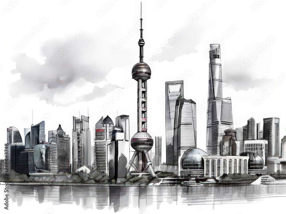 an AI Image Generator, Shanghai Skyline Featuring Iconic Landmarks and ...