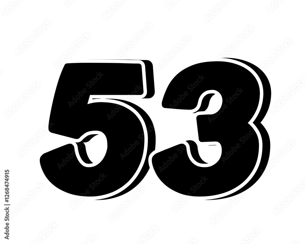 Stylized black number 53 on transparent background, with a bold, 3D ...