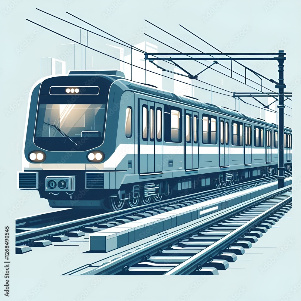 A modern passenger train side view shows underground railroad transport ...