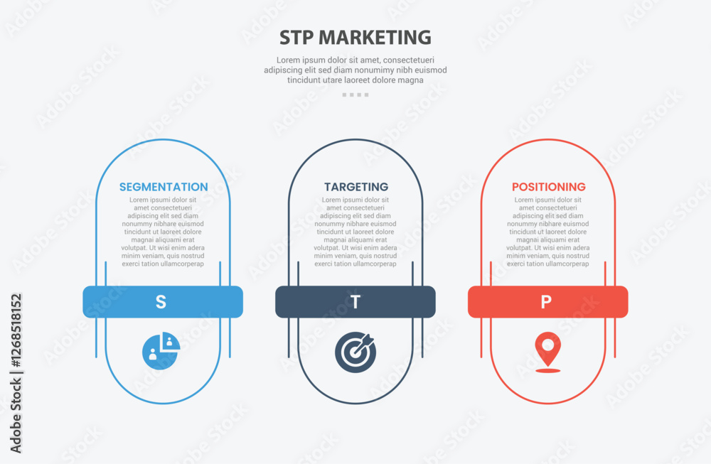 STP marketing infographic outline style with 3 point template with ...
