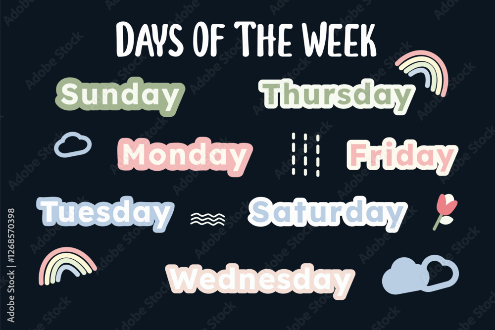 Days of the Week illustration, educational material, kids vector ...