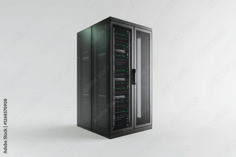 Server rack, data center, storage, technology, network, digital, computing, isolated background ...