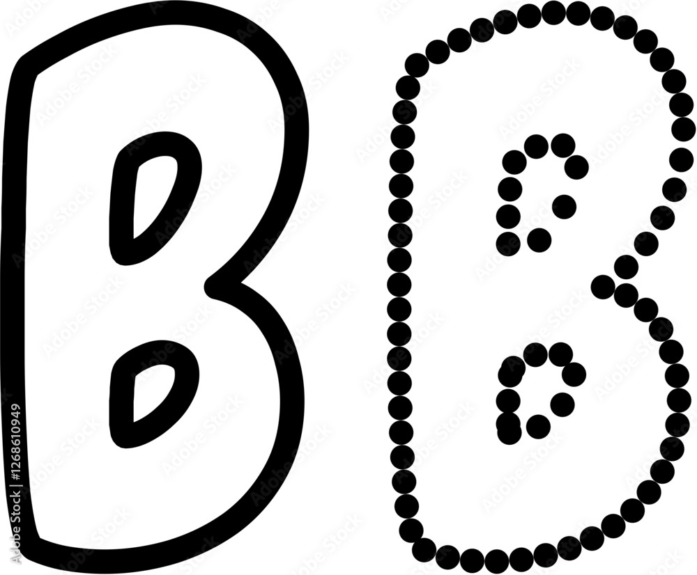 Vector illustration of uppercase letter B in bold outline and dashed ...