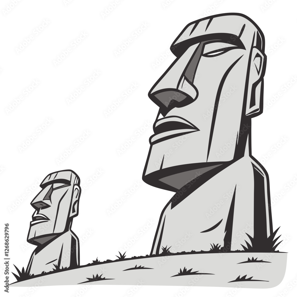 Moai Statues Easter Island Vector Illustration - Mysterious Stone Heads ...