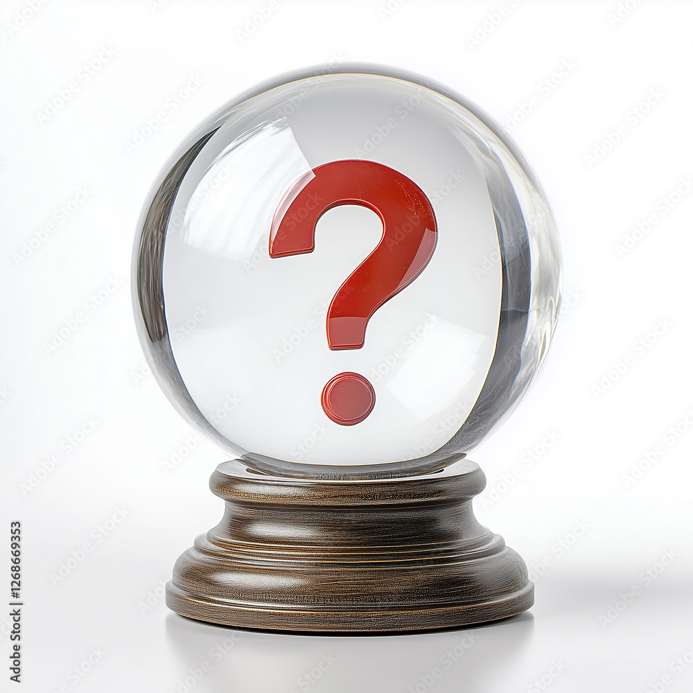 Crystal ball with red question mark symbolizes mystery and uncertainty ...