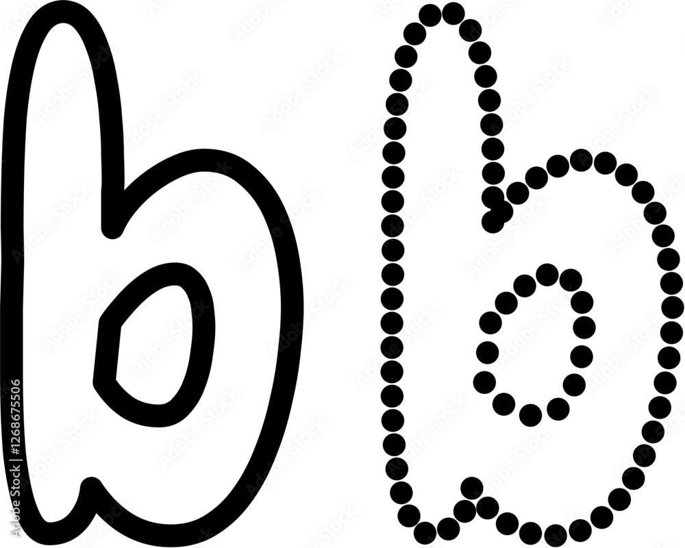 Vector illustration of lowercase letter B in bold outline and dashed ...