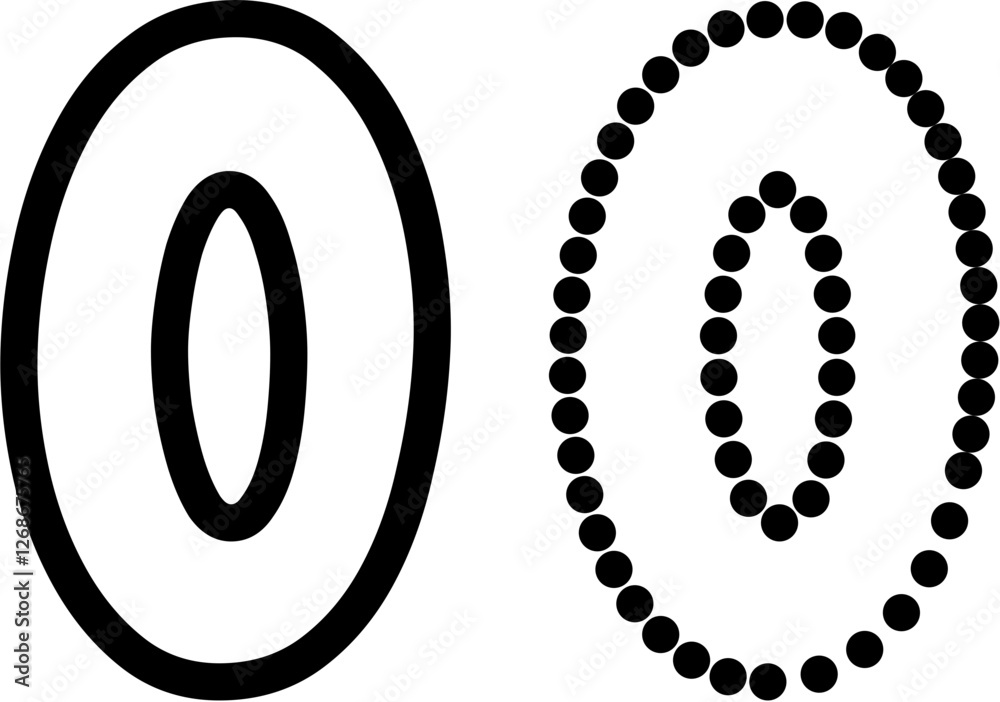 Vector illustration of lowercase letter O in bold outline and dashed ...