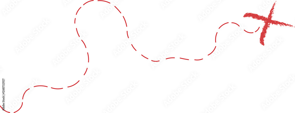 Image vectorielle Stock Treasure map element. A dashed line and red X mark ink on the map, the ...