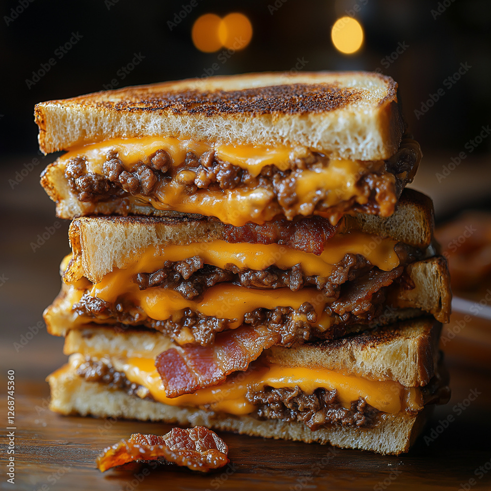 Foto de Stock stack of bacon cheeseburger grilled cheese sandwiches ...
