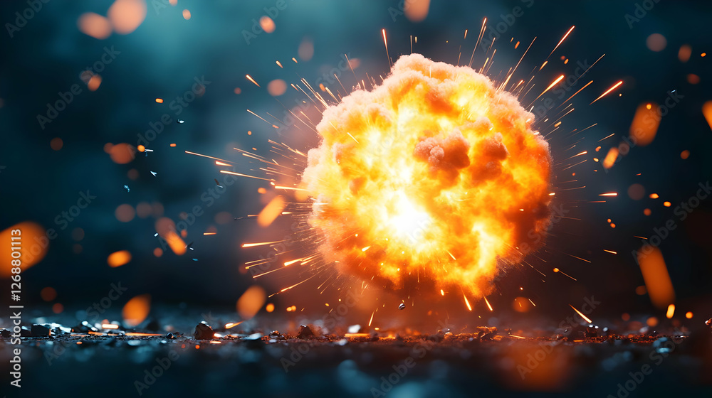 Explosive fireball eruption with sparks, illustrating power and energy ...