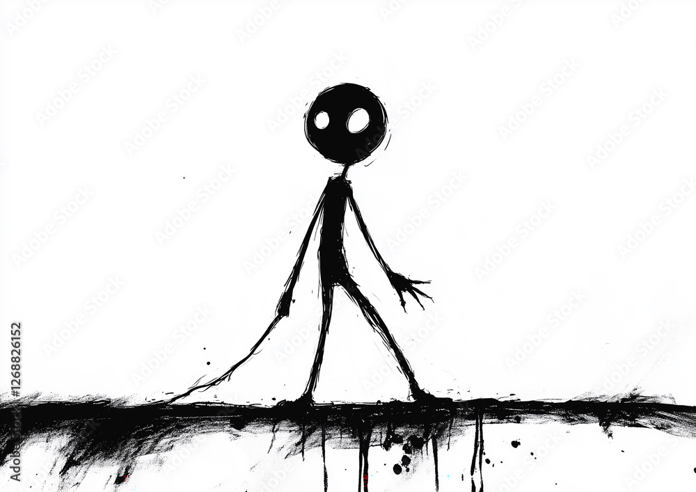 stickman images white backgroun. Abstract black and white drawing of a ...