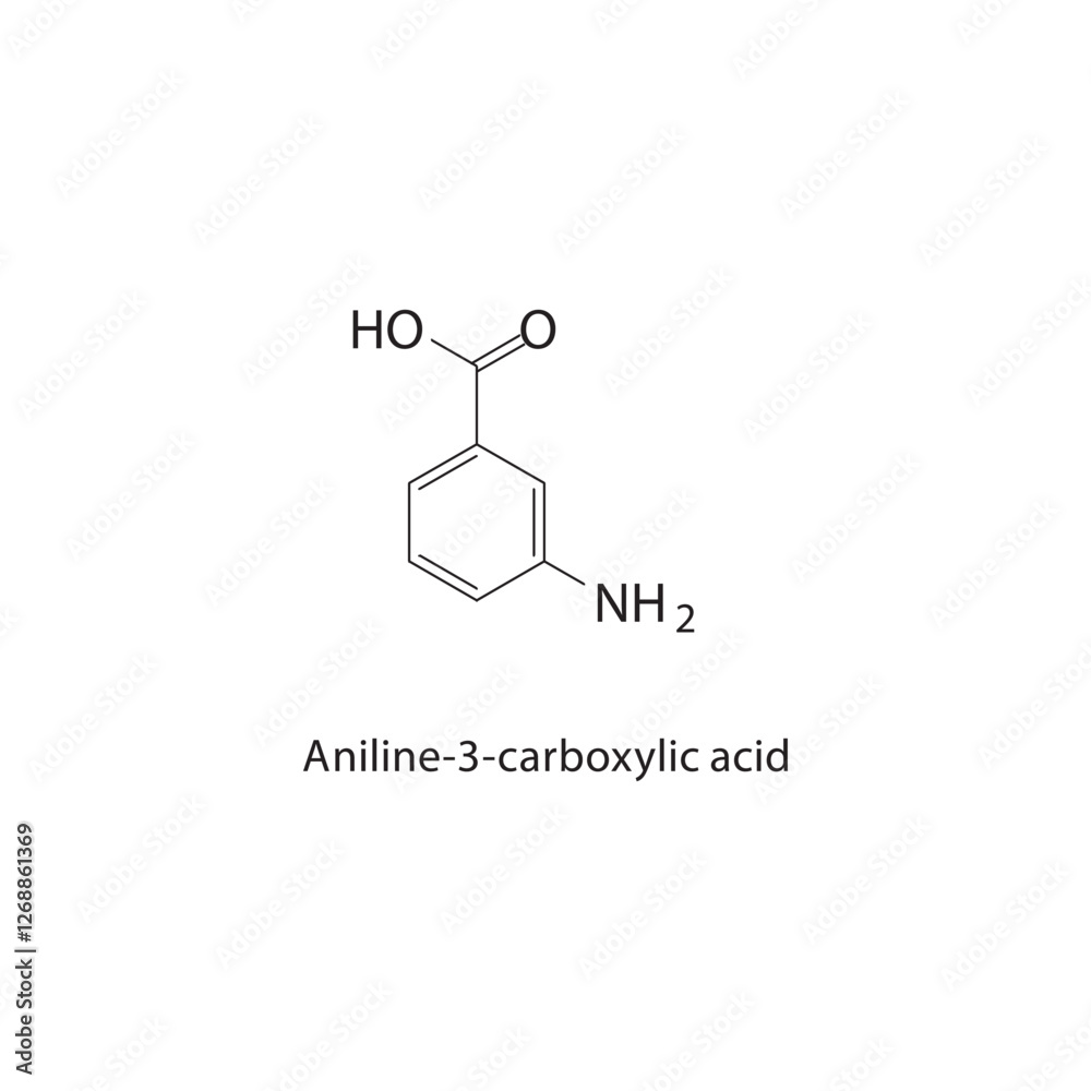 Aniline-3-carboxylic acid skeletal structure.Aminobenzoic acid ... Aniline-3-carboxylic acid skeletal structure.Aminobenzoic acid ...