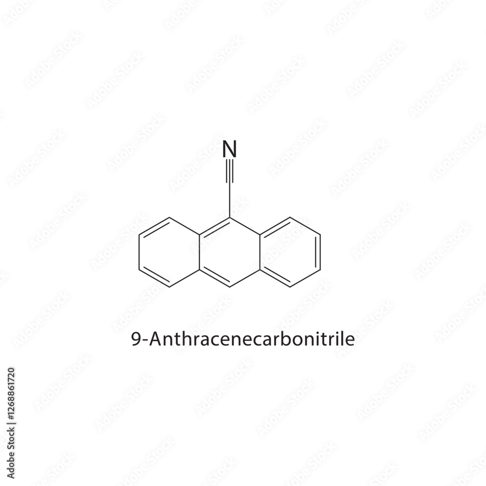 9-Anthracenecarbonitrile skeletal structure.Anthracene derivative compound schematic ...