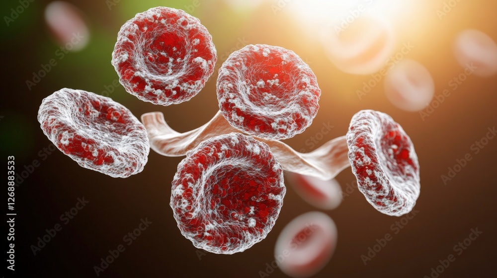 Group of red blood cells photographed under high magnification showing ...