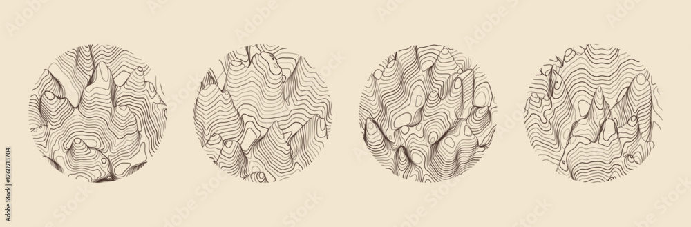 Set of topographic map circle patterns. Abstract background featuring ...