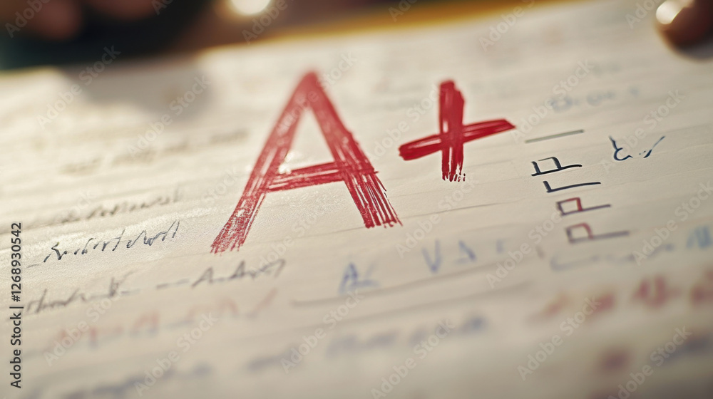 Handwritten Grade A Plus on Paper Surrounded by Notes and Corrections ...