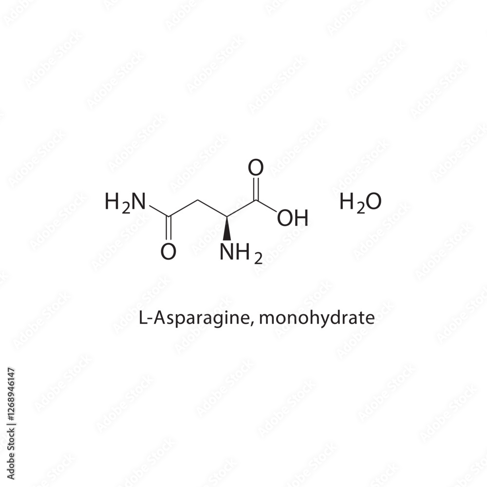 L-Asparagine, monohydrate skeletal structure.Amino Acid compound ...