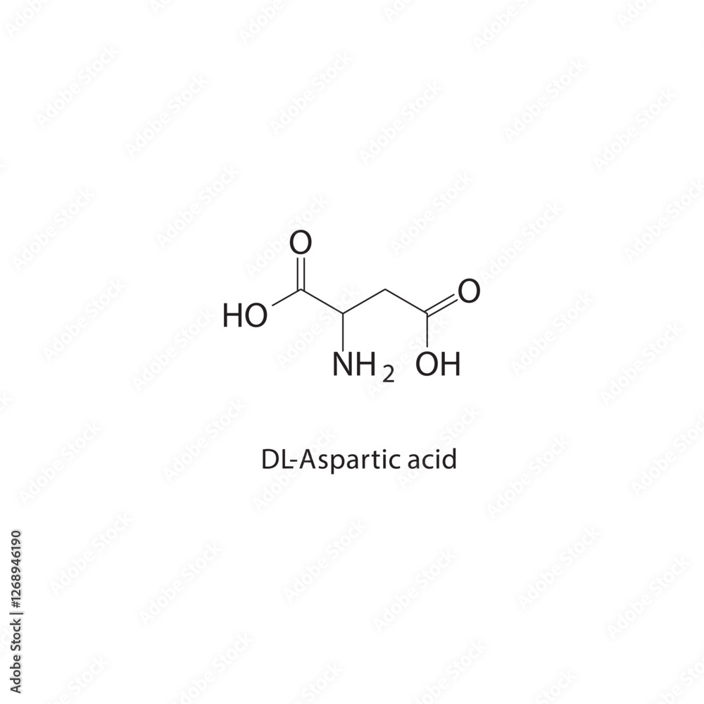 DL-Aspartic acid skeletal structure.Amino Acid compound schematic ...