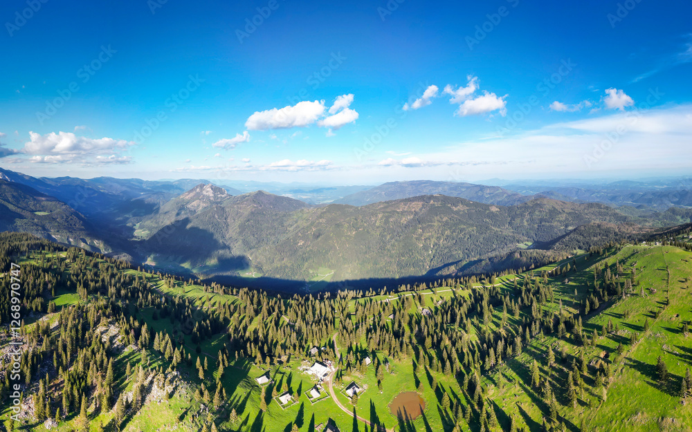 Velika Planina in Slovenia. Aerial view of this beautiful alpine ...
