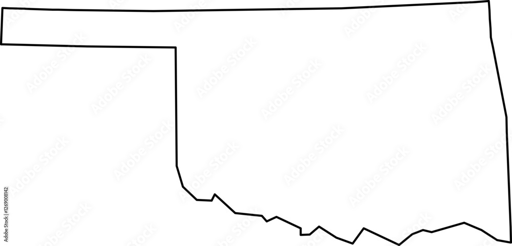 Outline map of the US state of Oklahoma rendered in black line art ...