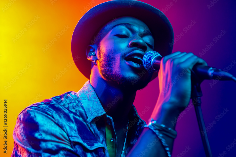 "Young Black Man in His Late Twenties Singing Into a Microphone" Stock ...