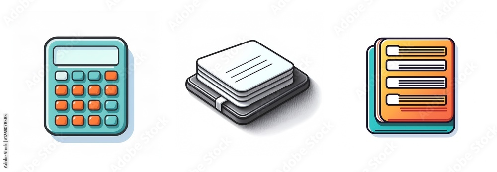 Calculator, papers, and list icons shown. These symbols represent math ...