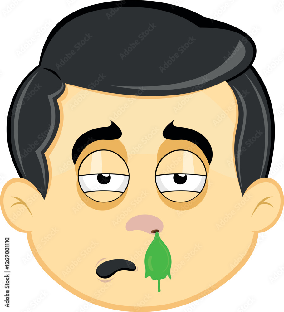 vector illustration yellow emoji character male, pale with flu symptoms ...