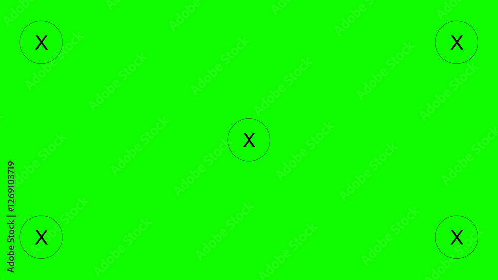 Greenscreen template. Green background with tracking black cross marks ...