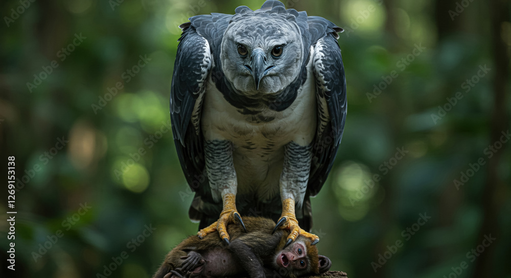 Harpy Eagle with Monkey Prey in Rainforest Stock Photo | Adobe Stock
