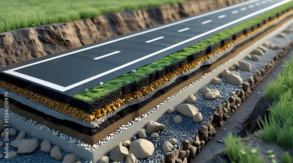 3D Cross-Sectional Illustration of a Modern city road Structure with ...