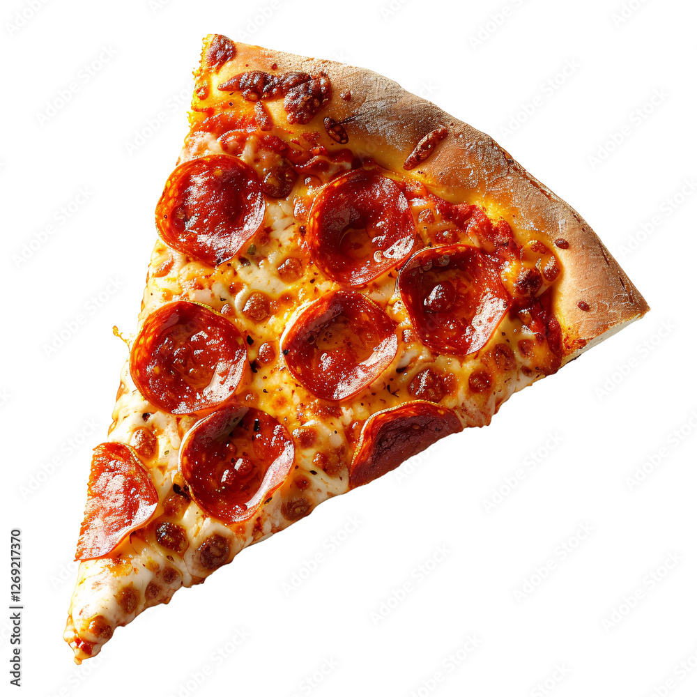 delicious tasty slice of pepperoni pizza flying isolated on white or ...