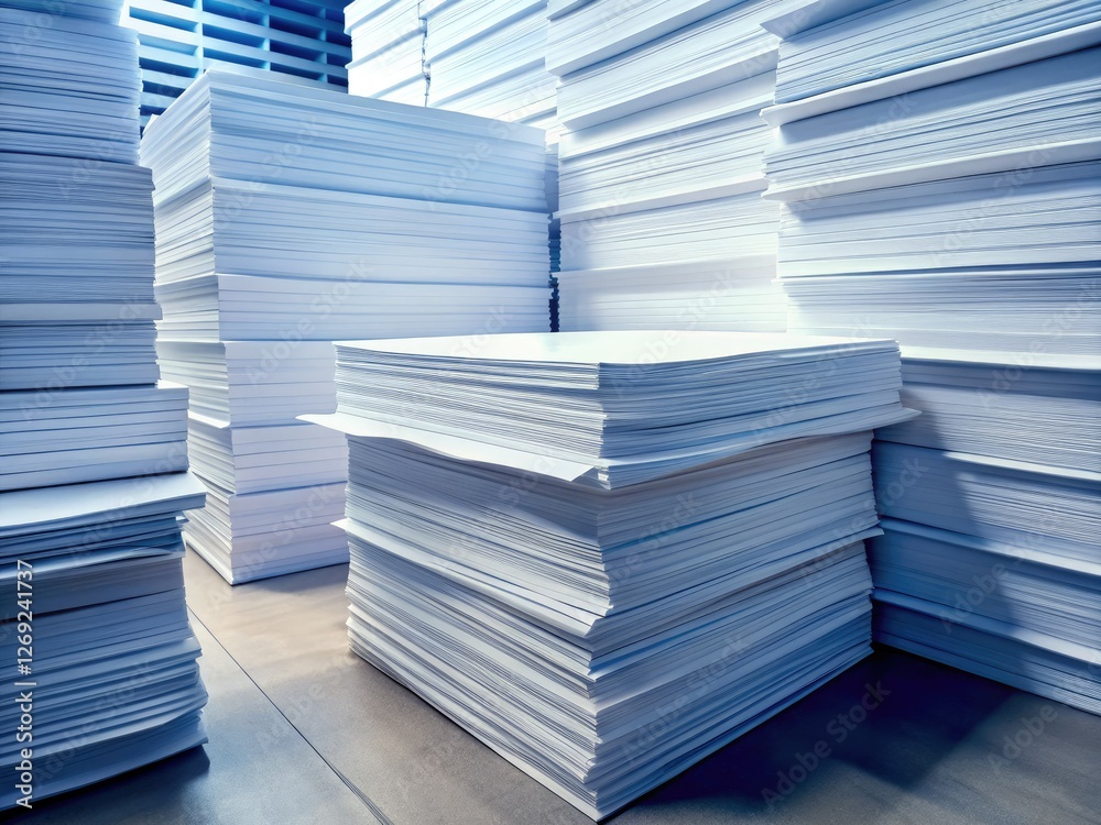 Overhead view: a massive pile of pristine paper sheets, ready for ...