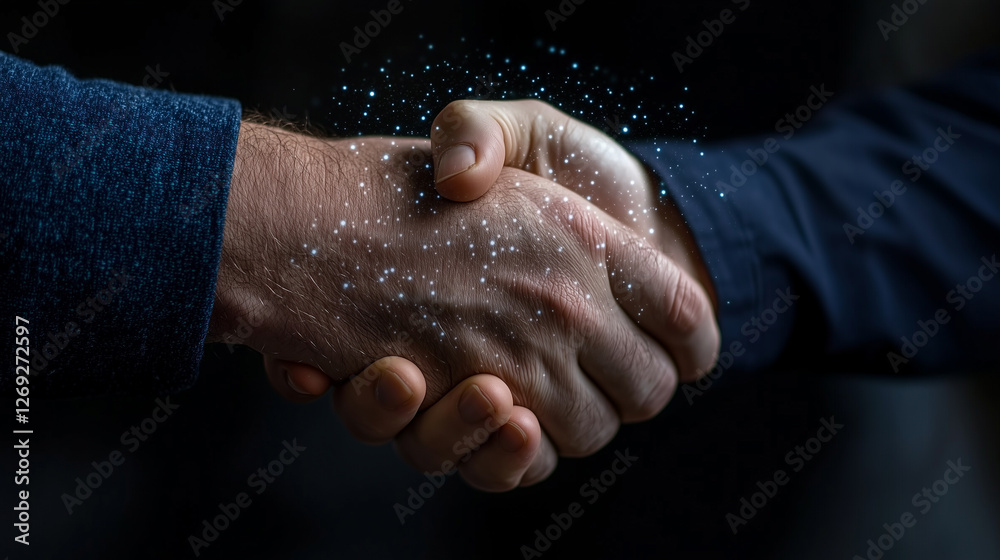 Symbolic handshake between global trade leaders with digital tariff ...