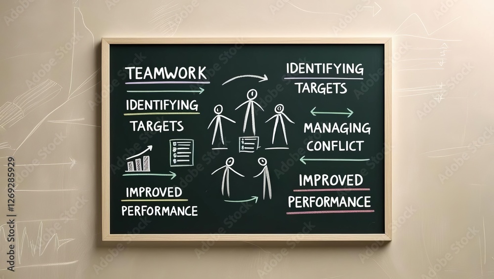 A chalkboard illustrates concepts of teamwork, including identifying ...