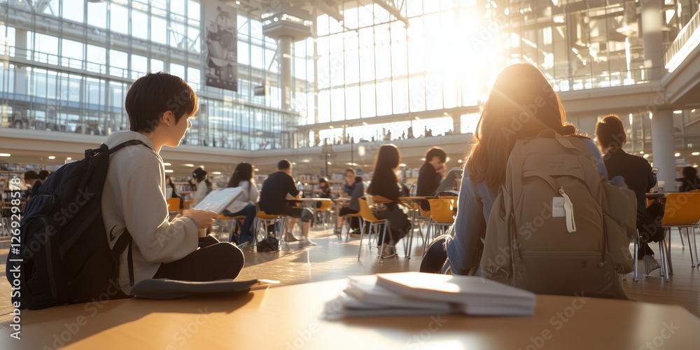 Vibrant Asian University Scene: Students in Cafeterias, Engaged ...