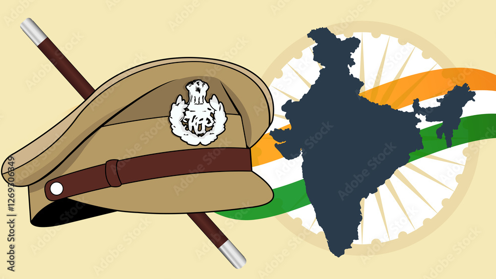 An Indian police cap featuring the Indian flag and Ashoka Chakra in the ...