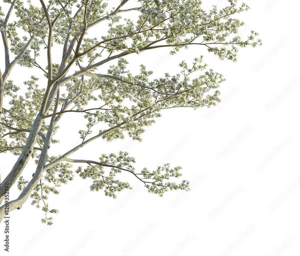 Cornus florida tree corner 4k png cutout transparent background Stock ...
