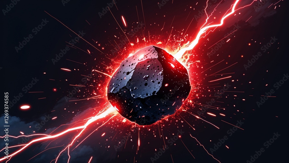 Abstract impact of meteorite red glowing lightning sparks effects anime ...