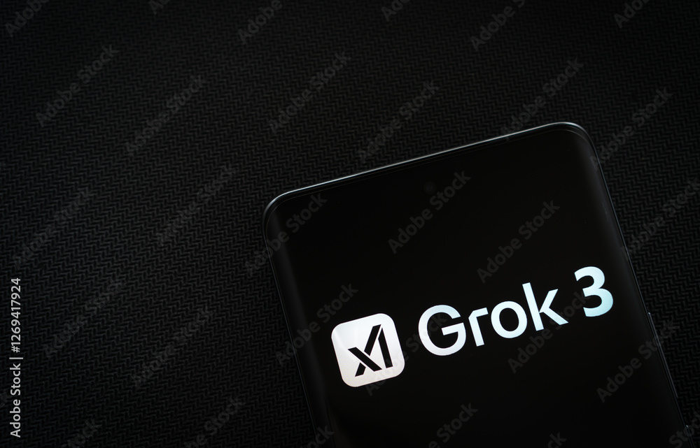 Dhaka, Bangladesh- 16 Feb 2025: Grok 3 logo is seen on a smartphone ...