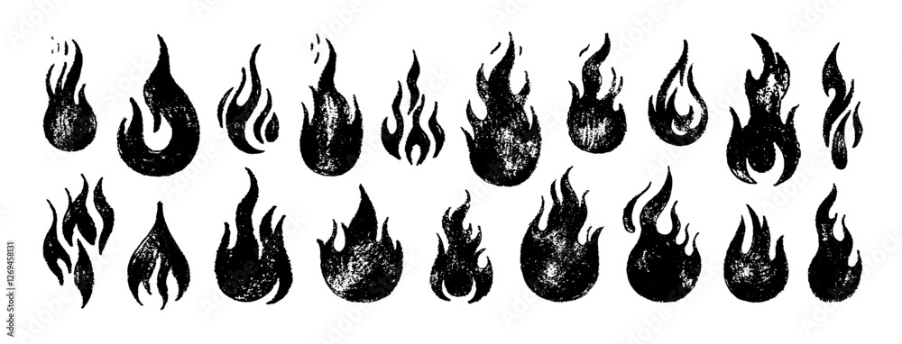 Fire flame icon. Brush grunge illustration. Crayon vector paint logo ...