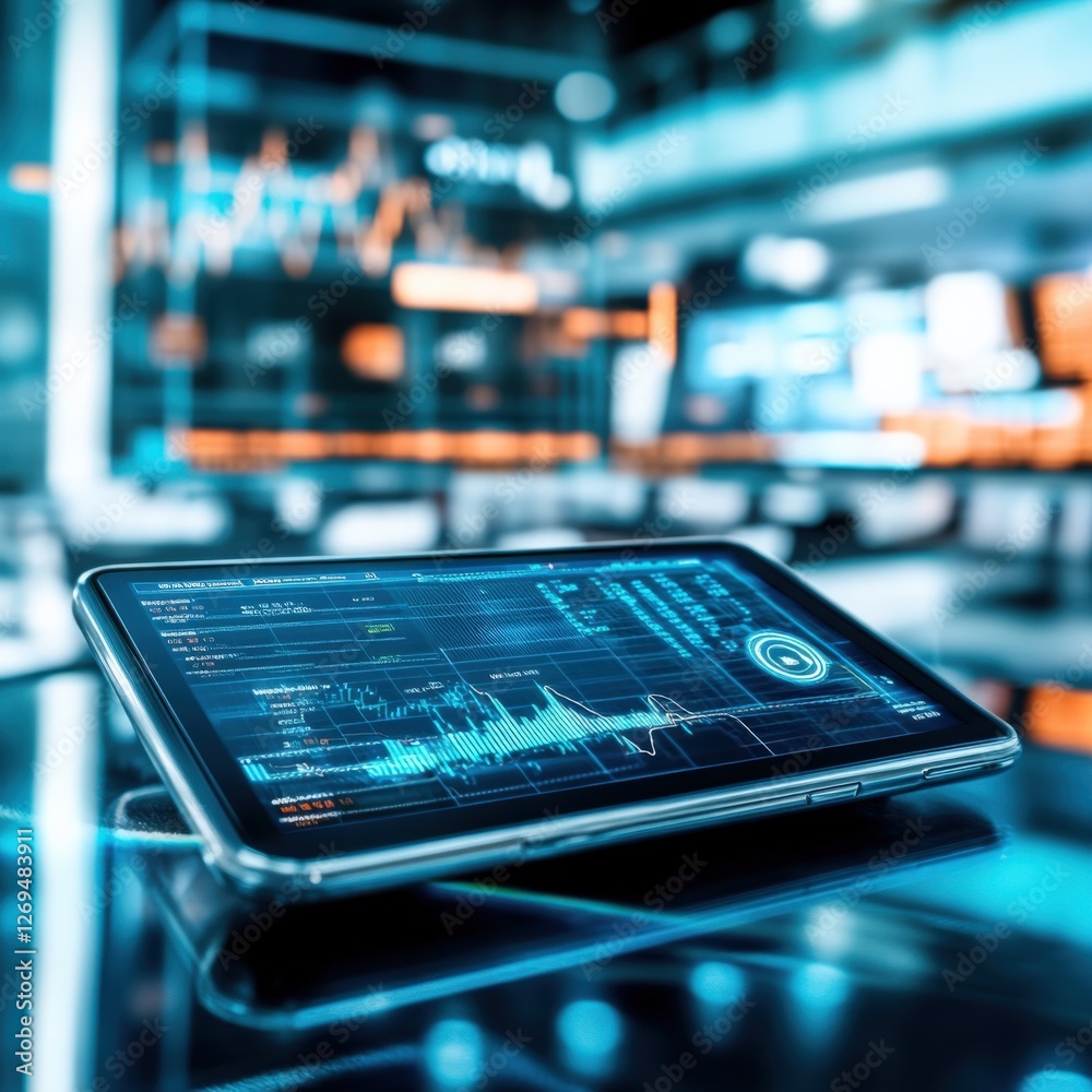 Analyzing financial data trends digital workspace infographic modern ...