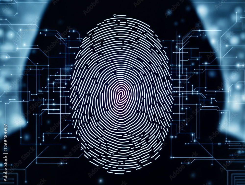 Ilustración de Stock Cybersecurity concept, Scan biometric identity and ...