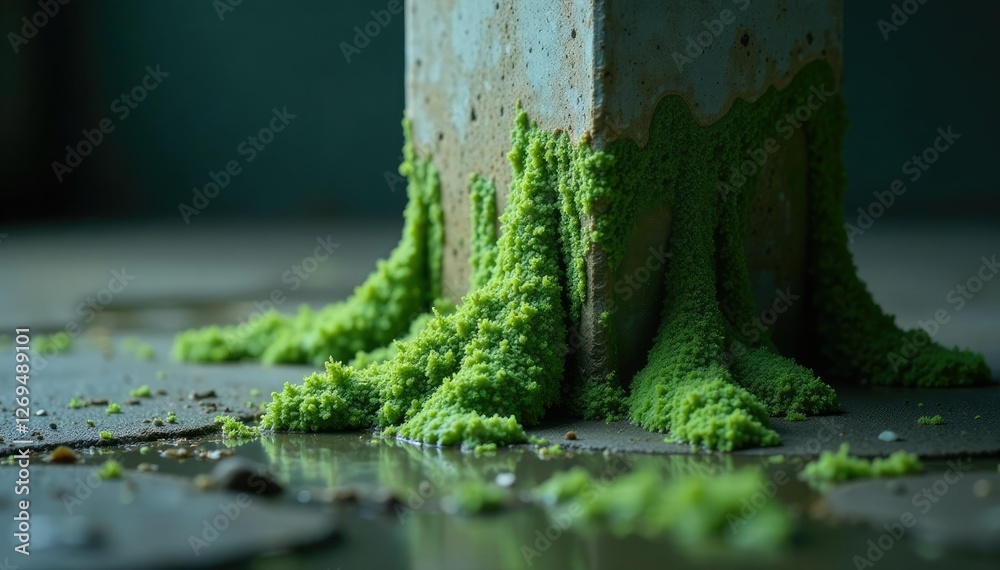 Slimy growth wraps around damp concrete pillar, biofilm, slime Stock ...