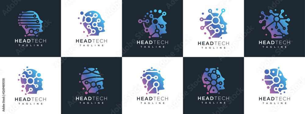 collection of artificial intelligence human head logo design templates ...