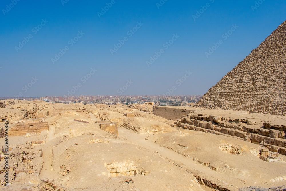 Famous Great Pyramids of Chephren and Cheops, Cairo, Egypt. Giza ...