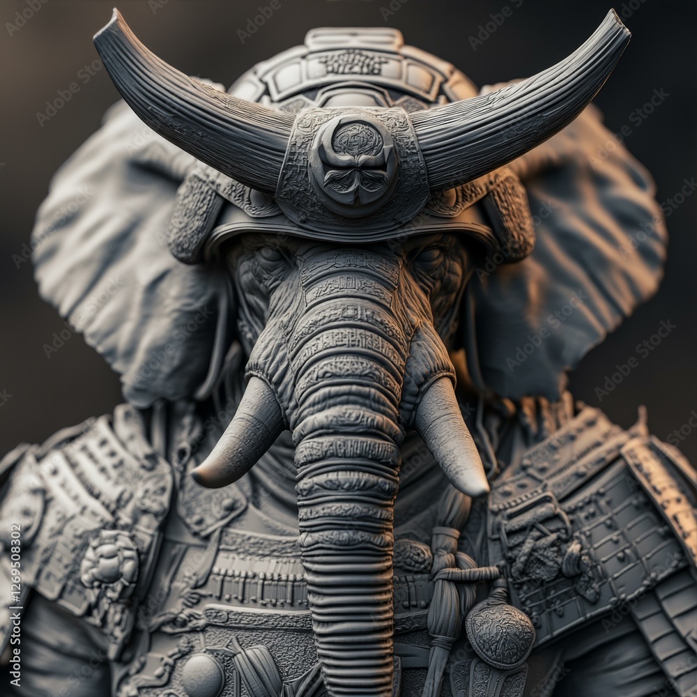 Elephant Samurai Statue with Horned Helmet A Symbol of Strength and ...