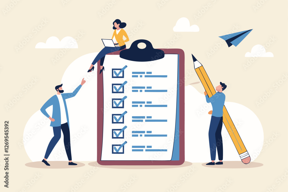 Checklist to complete project task, accomplish work checkmark, todo list clipboard or project ...