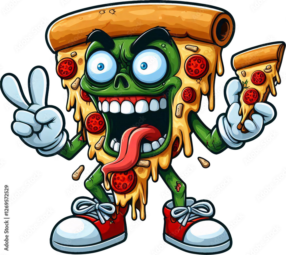 Pizza Zombie Cartoon: A hilarious cartoon illustration of a pizza slice ...